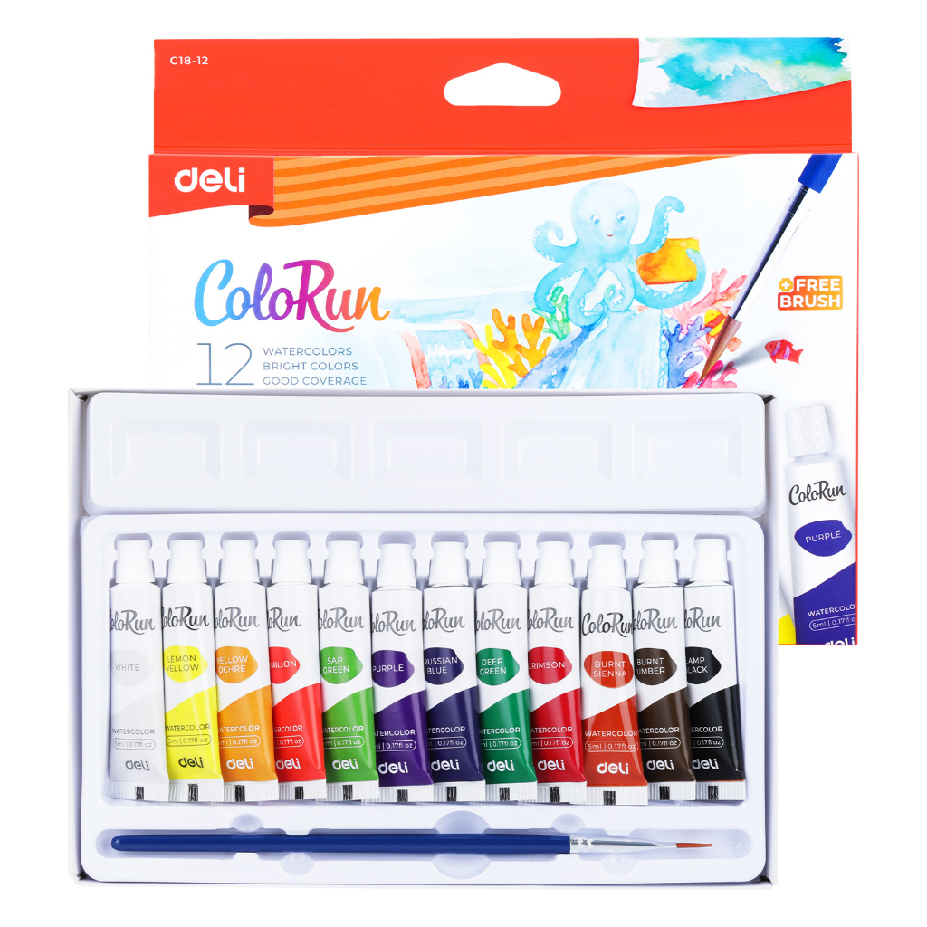 Deli C18-12 ColoRun Watercolor 5ml 12 Colors 79C18-12 | Shopee Philippines