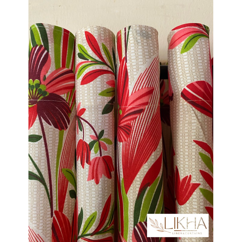 LIKHA - 3in1 Elegant Contessa Gray/Red Ring Curtains (6ft/7ft) - sold ...
