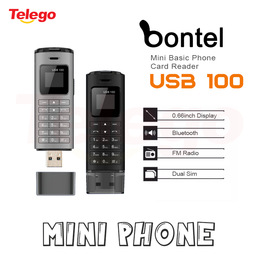 TELEGO Bontel USB 100 Mini Basic Phone Card Reader 700mAh Dual Sim Keypad Phone | Shopee Philippines