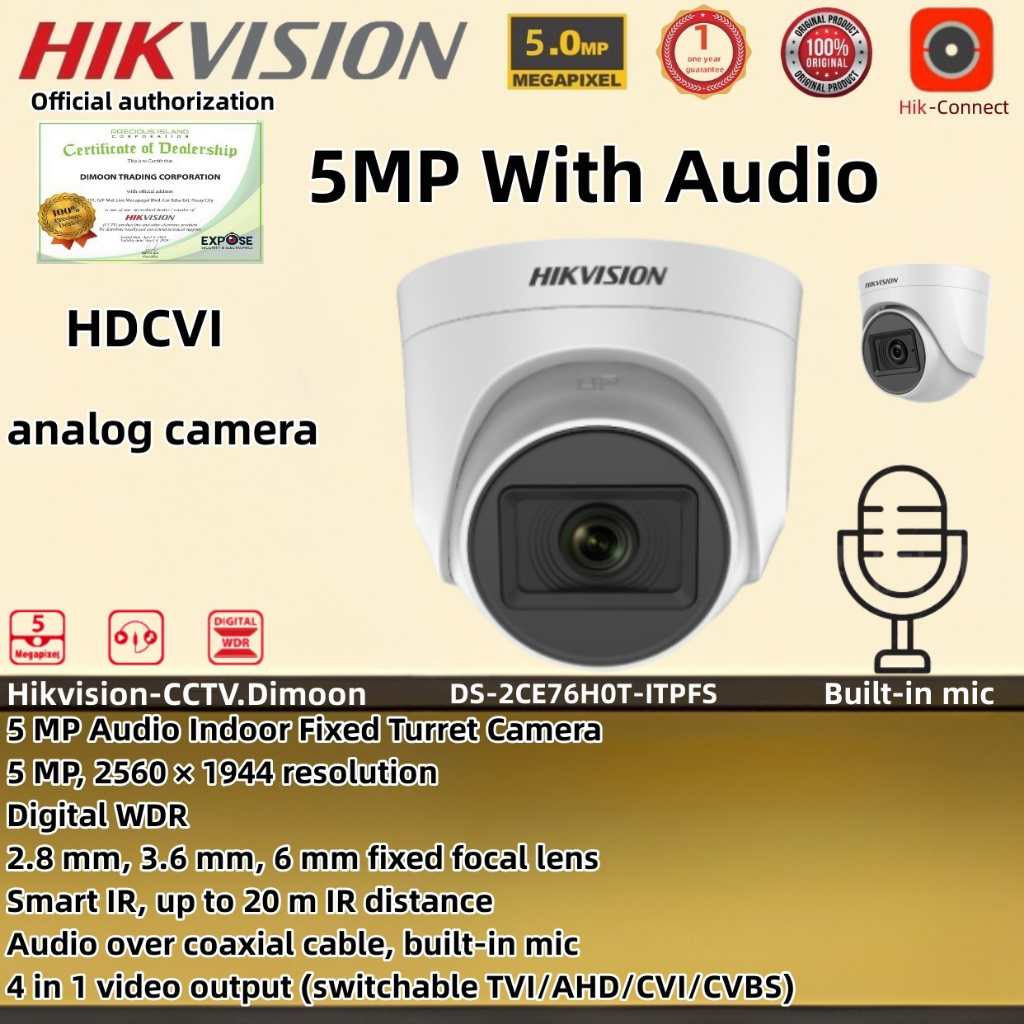 Hikvision 5MP HD IR Fixed Turret CCTV Camera With audio Indoor Wired ...
