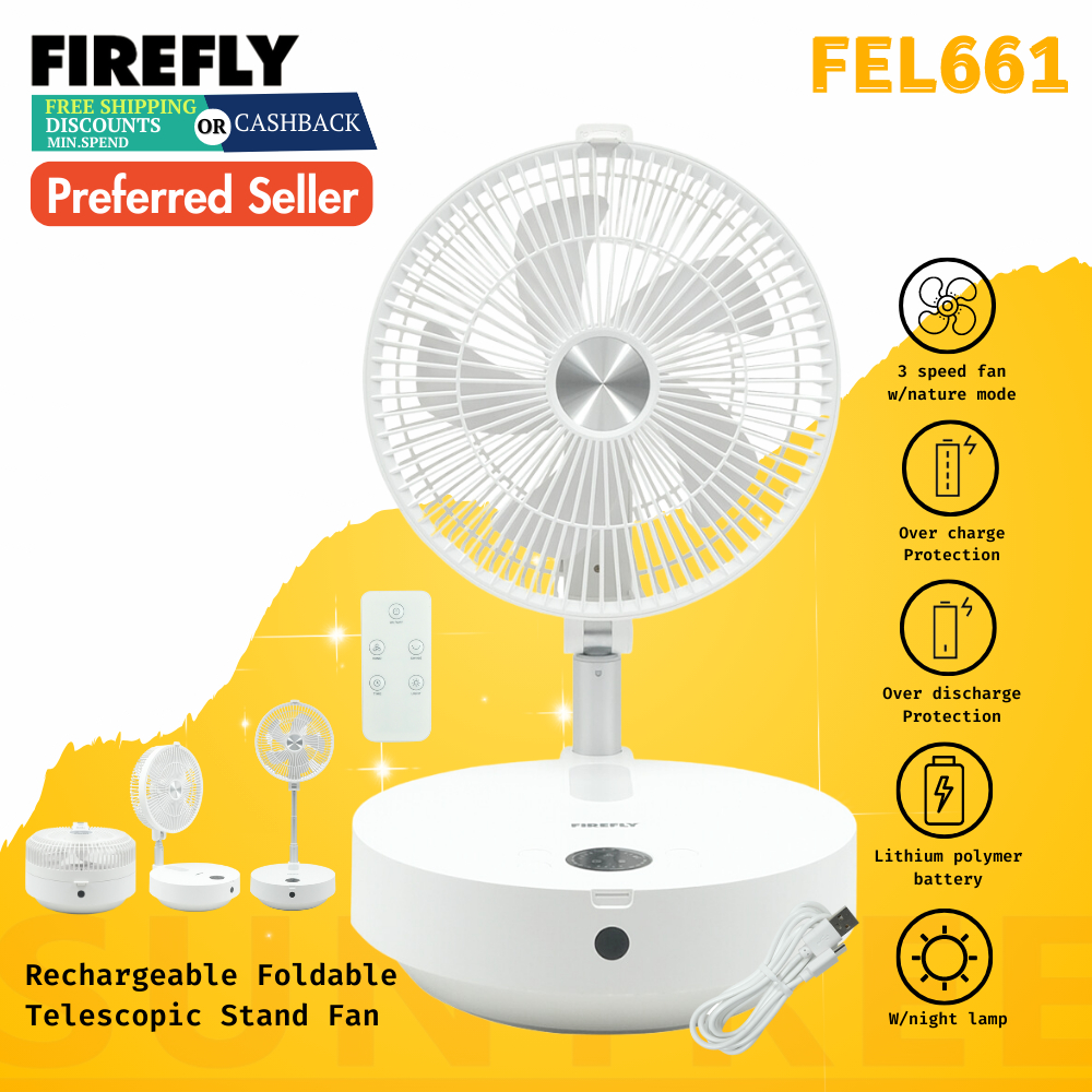 Rechargeable Foldable Telescopic Stand Fan With Night Lamp FIREFLY ...