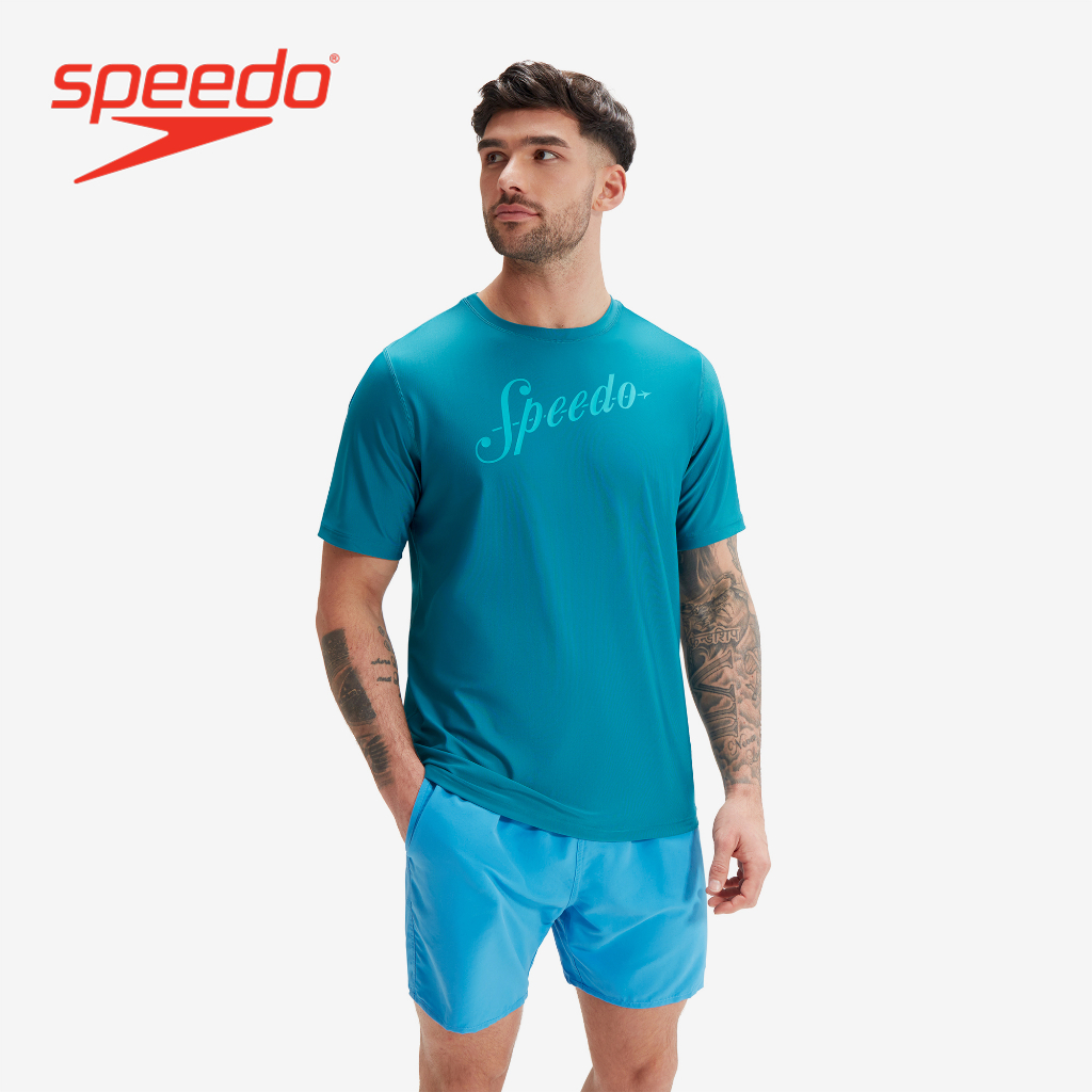 Speedo Men's Swimwear - Printed Short Sleeve Swim Tee - Deep Blue - 8 ...