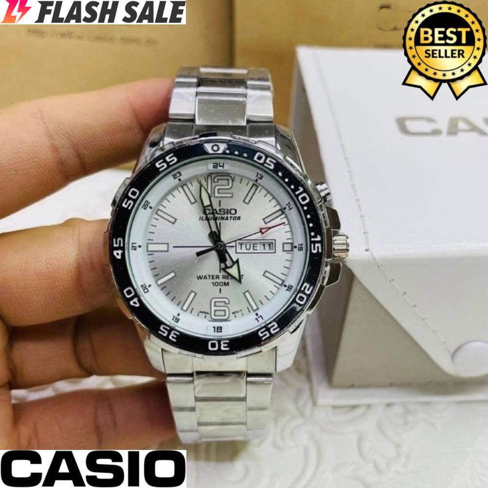 Casio illu SUP Expensive Day & Date Automatic Hand Movement All Silver ...
