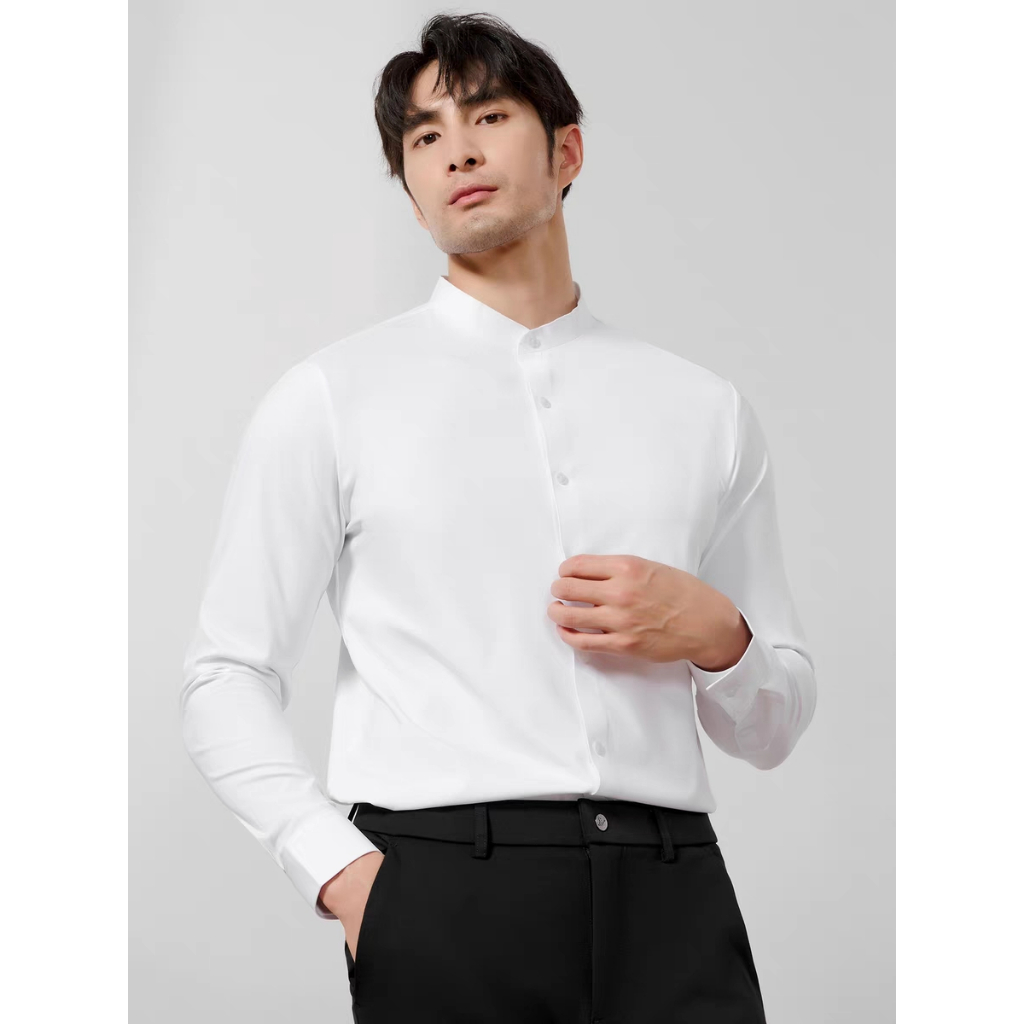 Trending Now!! Men's Plain Long Sleeve Polo Chinese Collar | Shopee ...
