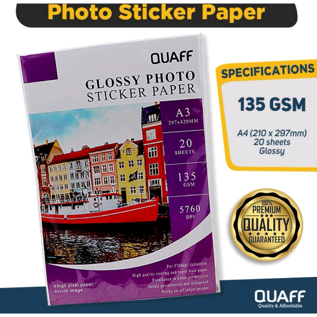 QUAFF A3 Size 135gsm Photo Sticker , Glossy Photo Sticker Paper for ...