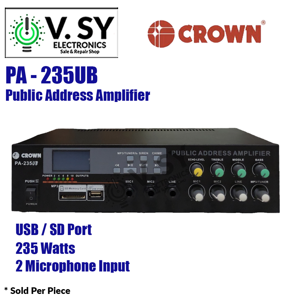 CROWN PA-235UB 235Watts Public Address Amplifier AC - DC PA235UB ...