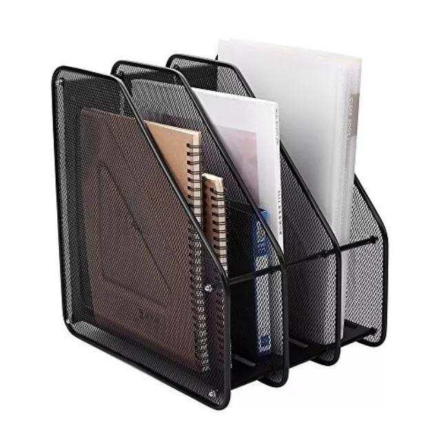 3 Compartment Metal Mesh Office Desktop Document & File Organizer Rack ...