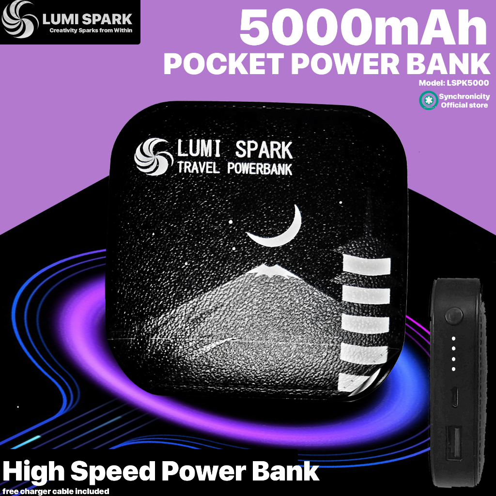 LUMISPARK Travel Power Bank 5000mAh Pocket Powerbank for School Work or ...