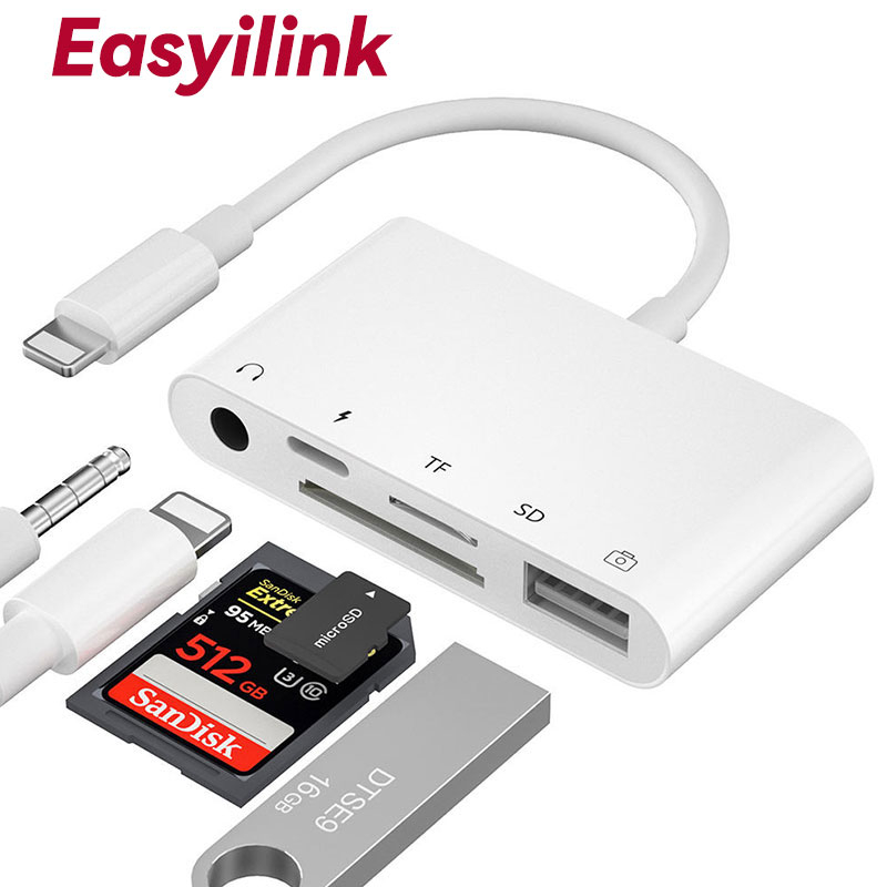 5 in 1 OTG Adapter For iPhone iPad SD Card Camera Reader With 3.5mm ...