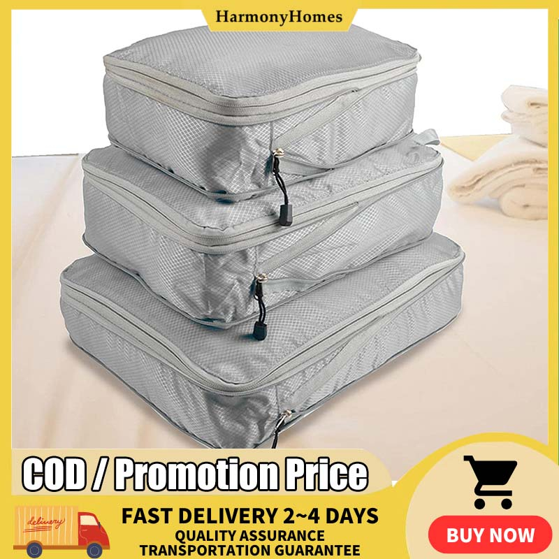 Compression Packaging Cubes 3PCS Grey Luggage Organizer Travel Clothes ...