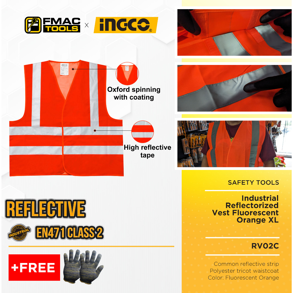 INGCO Industrial Reflectorized Vest Fluorescent Orange XL RV02C ...