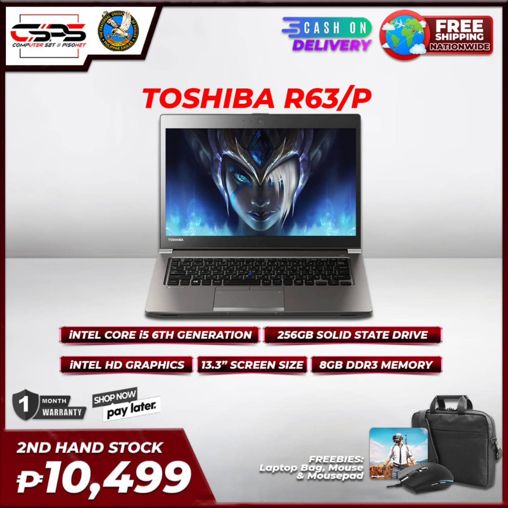 Laptop Toshiba R63/P Intel Core i5-6th gen 8gb ram 256gb SSD 13.3 ...