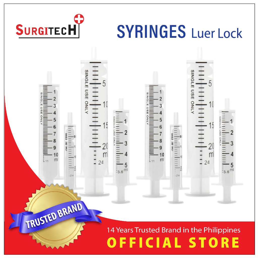 Surgitech 3cc Disposable Syringe Box of 100 (23g x1'') Luer Lock ...
