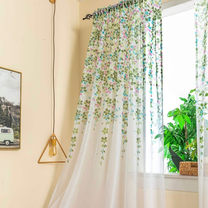 Elegant leaves flowers printed design curtains for window/door home ...