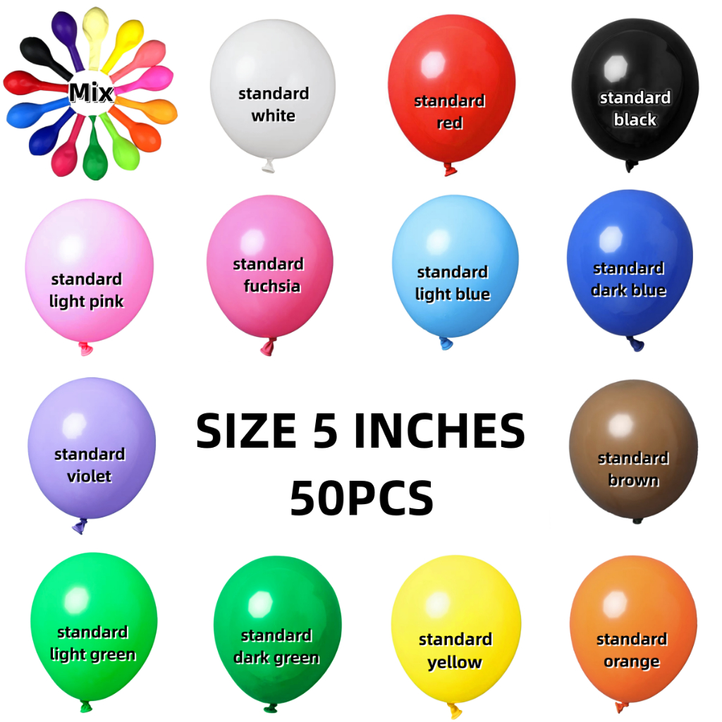 50Pcs Standard Ordinary Balloons Size 5 Inches Decoration Birthday ...