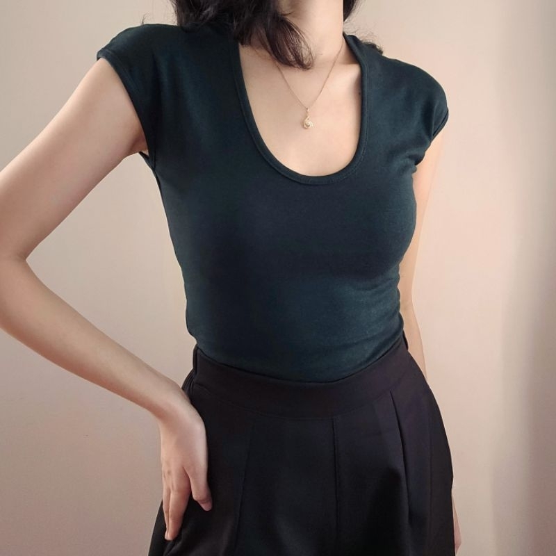 Missym Luna U Neck Top Cotton Blend Basic Shirt for Woman Fitted ...