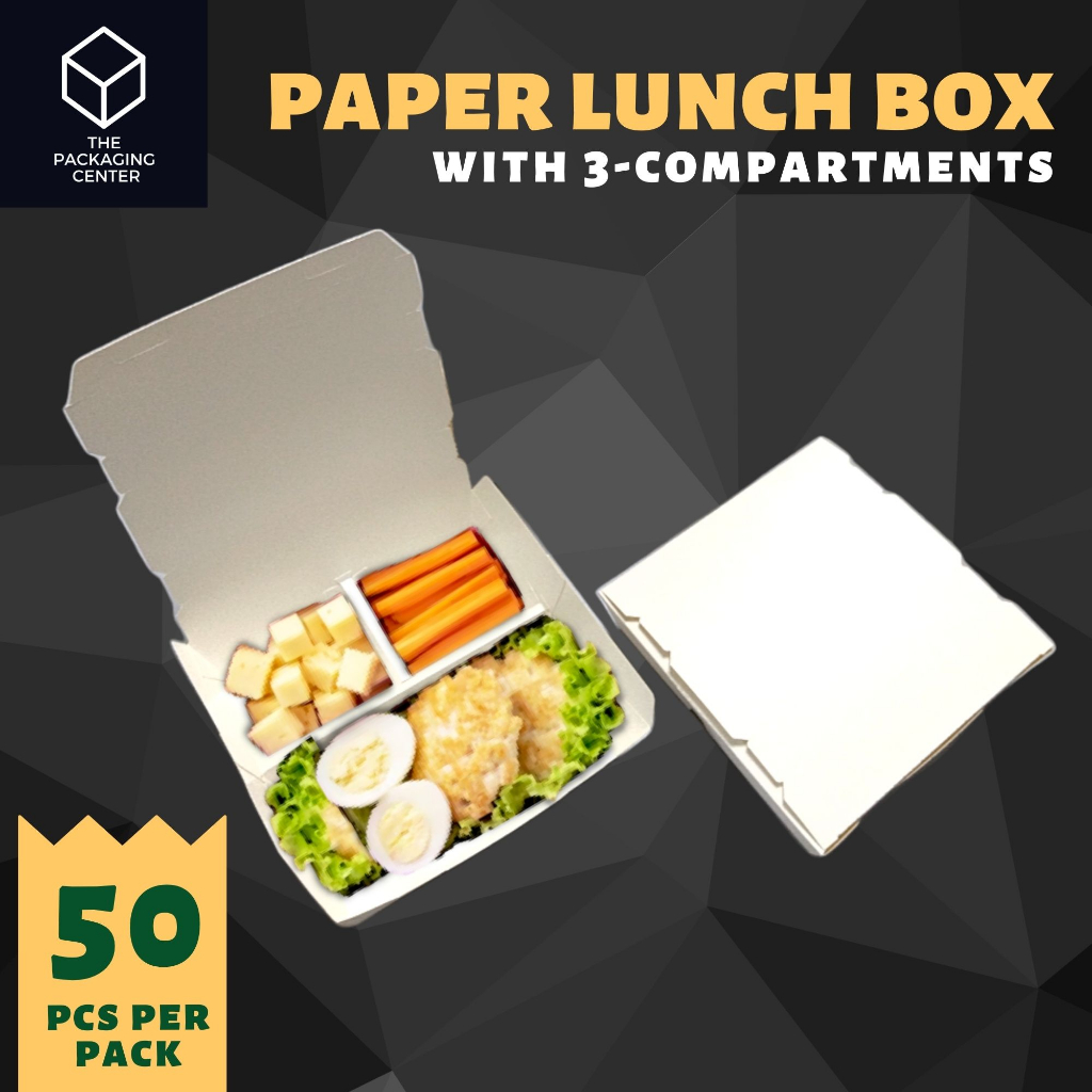 800cc Paper Meal Box 3 Divisions Takeout Box - White Eco-Friendly ...