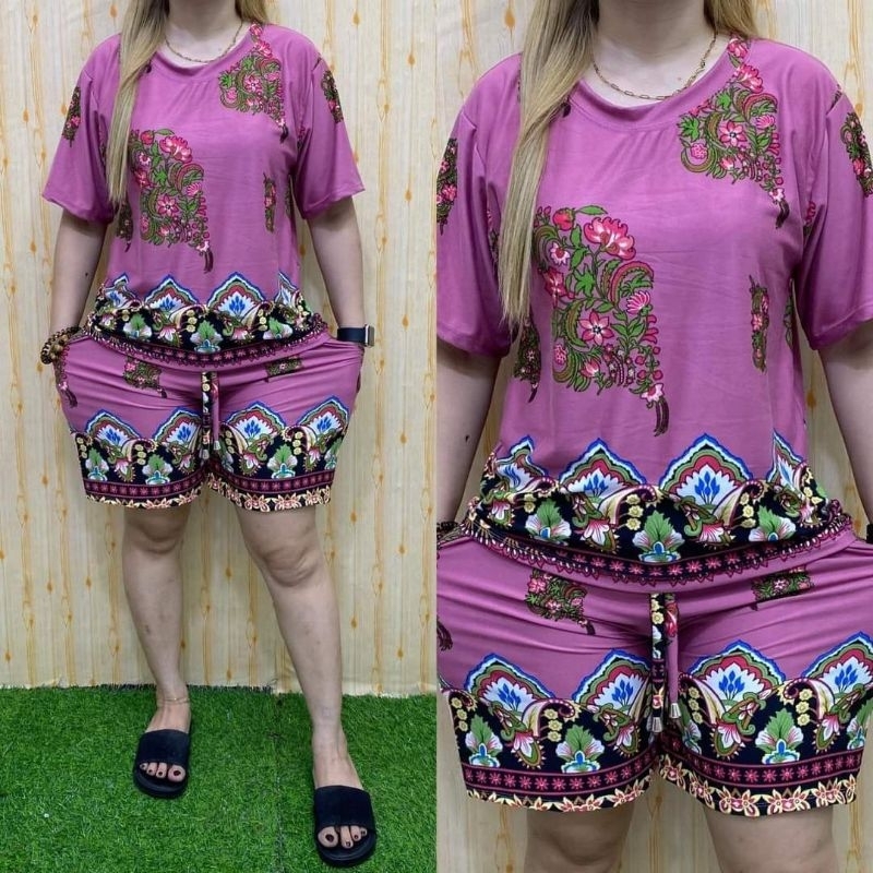 Pambahay Big Size Terno Short Senepa Print Cotton Spandex Free Size up ...