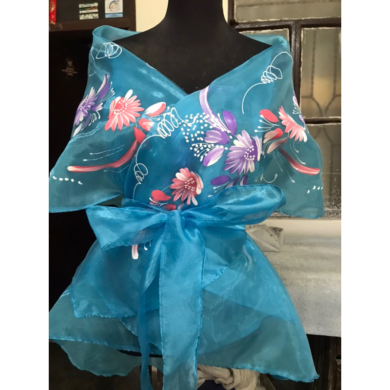 millys modern filipiniana wrap around aqua blue mestiza ethnic alampay ...