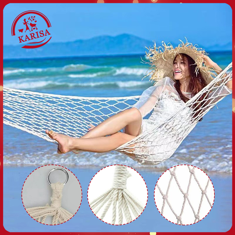 200*100cm Cotton Rope Outdoor Hammock Portable Travel Camping Hammocks Swing | Shopee Philippines