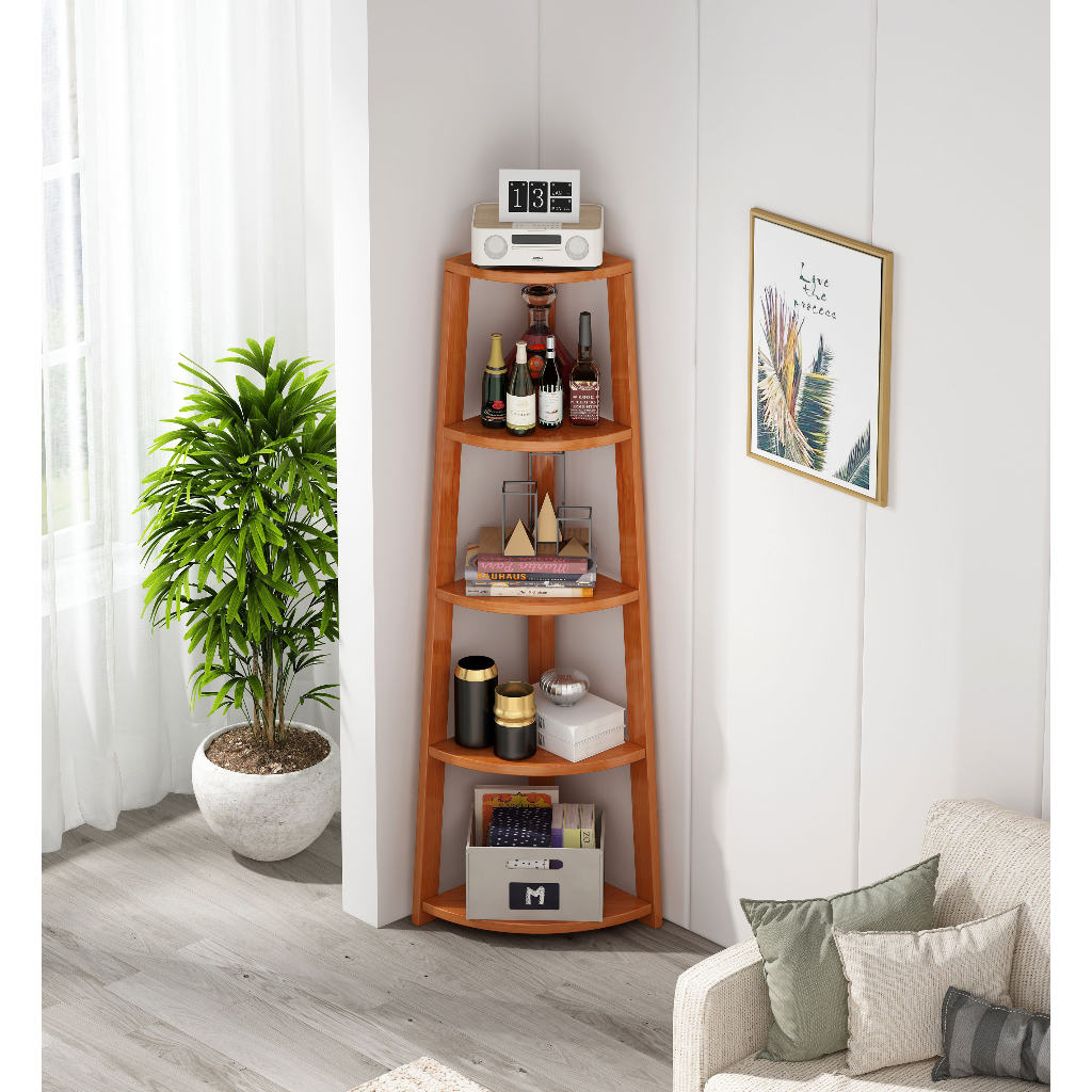 4/5/6 Layer Solid Wood Corner Book Shelf Flower Stand Storage Rack ...