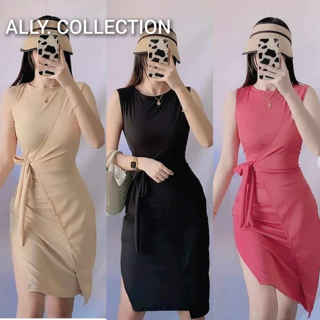 SHAMSEY Elegant Bodycon Wrap Side Slit Midi Dress For Women Ally ...