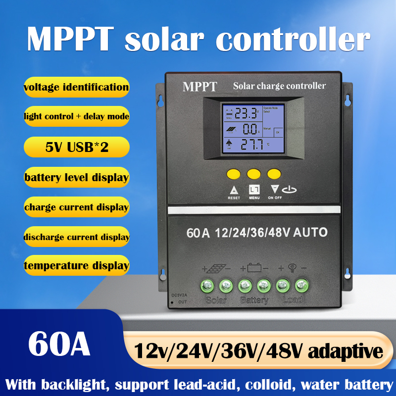 MPPT Solar Controller 30A/ 60A/80A/100A 12V 24V 36V 48V with LCD Screen AUTO Battery Charger ...