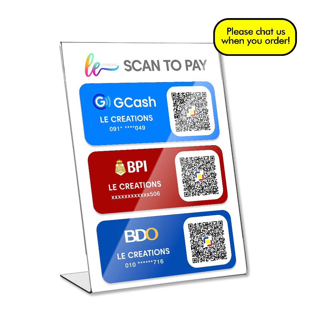 LE Acrylic Sign QR Code Bank Payment Scan to pay A4 Standee 8 x 11 in ...