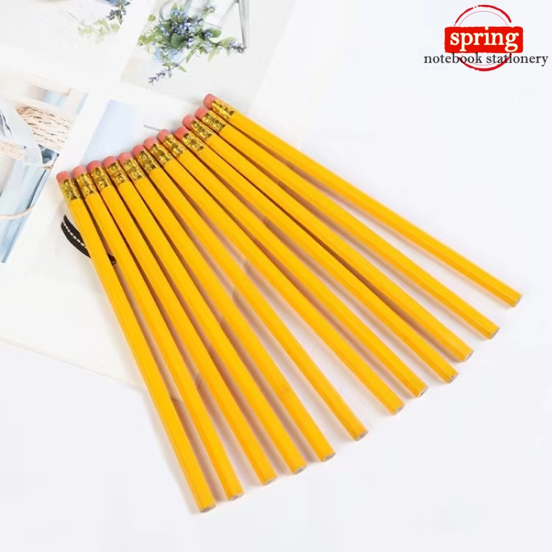 10PCS Pack HB Yellow Pencil With Eraser Black Stuent Pencils Drawing ...