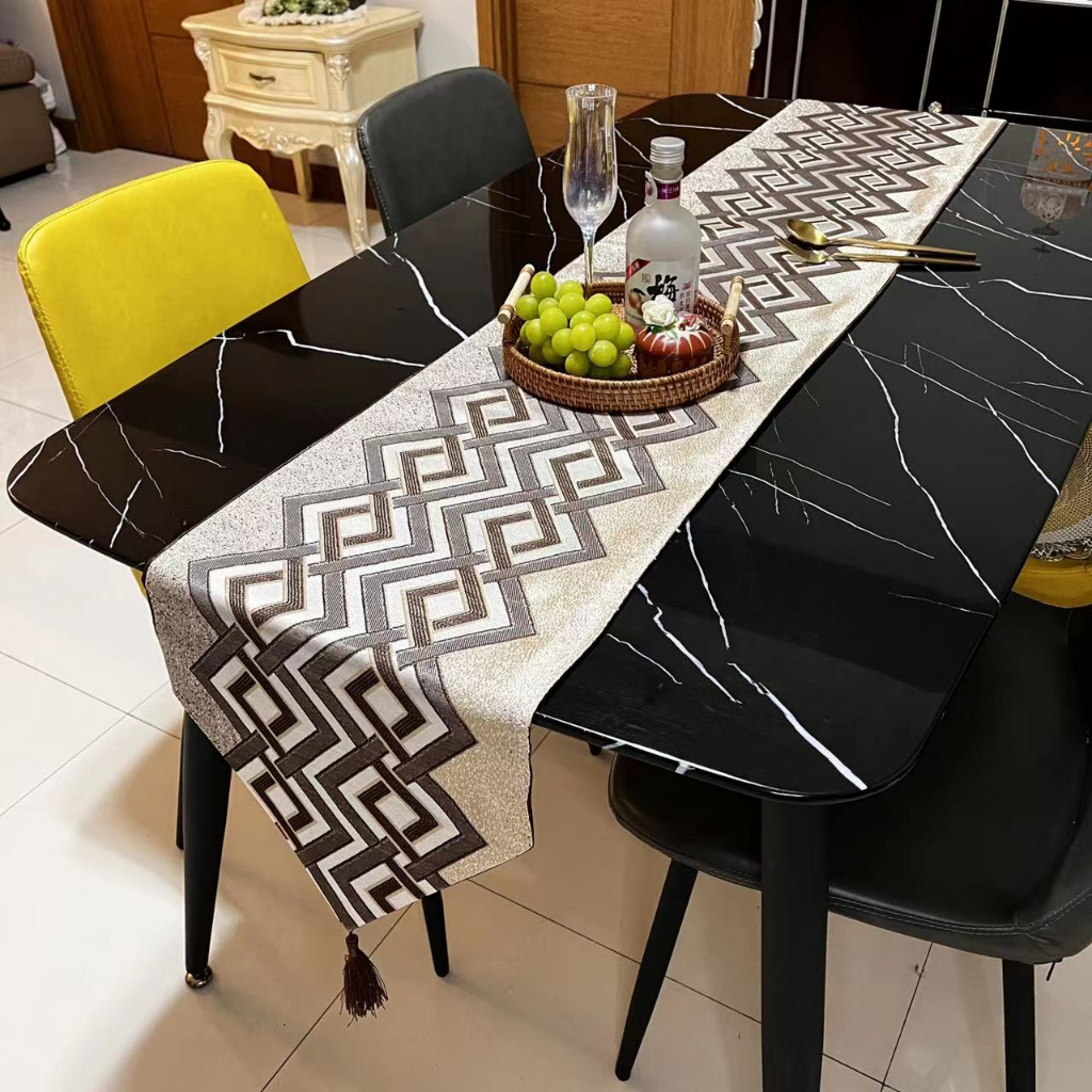 Table Runner Geometric abstraction 4/6/8 seater Cotton Weave Linen ...