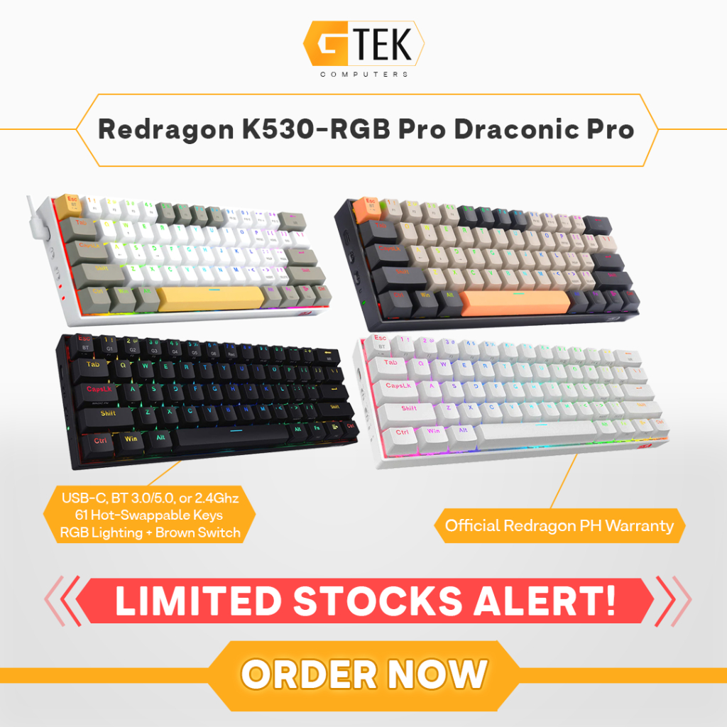 Redragon K530-RGB-Pro Draconic Pro Wireless BT 2.4Ghz Mechanical ...