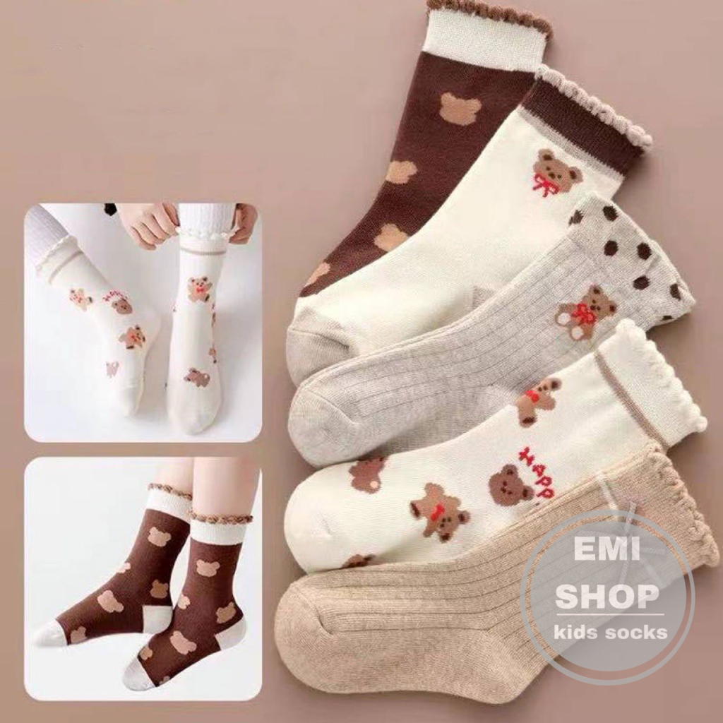 EMI 5pairs Baby Socks 3-5 Years Old Korean Cute Cartoon Lace Socks for ...