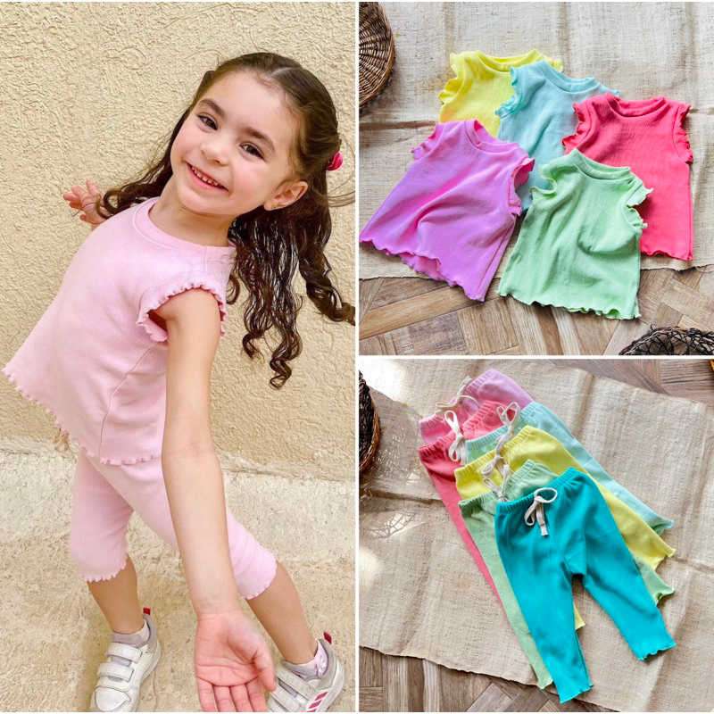 PP Apparel Kids Lettuce Sando & Pants Girls Ribbed Knitted Terno Comfy ...