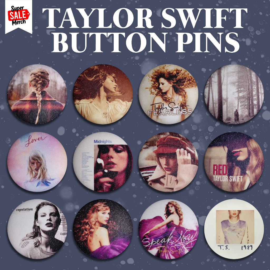 Taylor Swift Album Button Pins 2.25 High Quality Glittered Waterproof ...