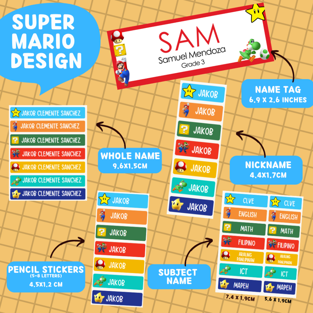 Mario sticker - back to school - personalized stickers name sticker ...