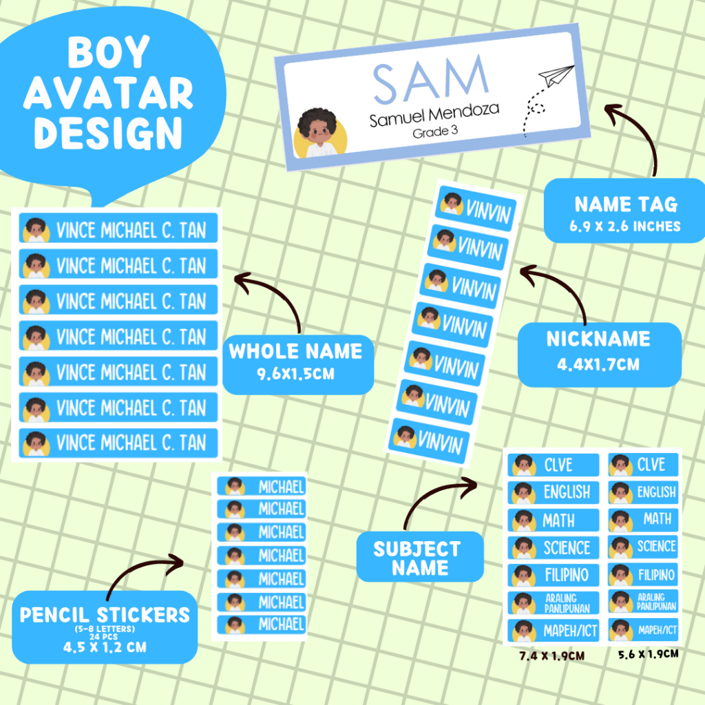 BOY 2 AVATAR sticker - back to school - personalized stickers name ...