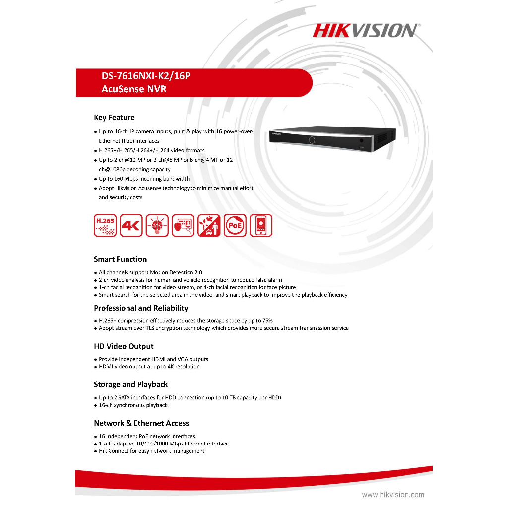 Hikvision DS-7616NXI-K2/16P 16-CH PoE 1U K Series AcuSense 4K NVR ( DS 7616NXI K2 16P ) | Shopee ...