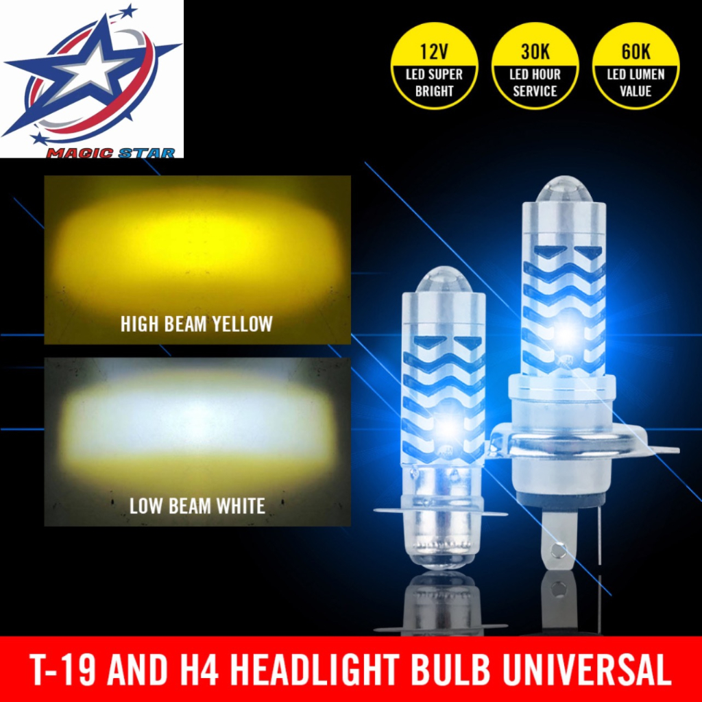 Motorcycle T19 / H4 LED Headlight Bulb W/Parklight Universal High and Low White+Yellow | Shopee ...
