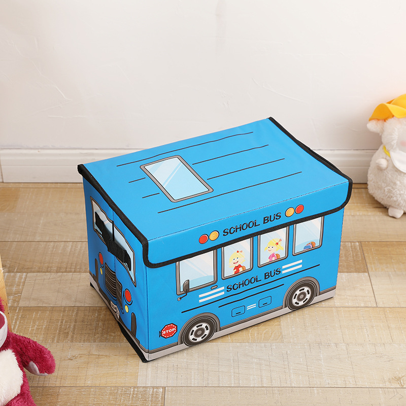 School Bus Storage Box Organizer With Lid Collapsible Foldable Cartoon ...