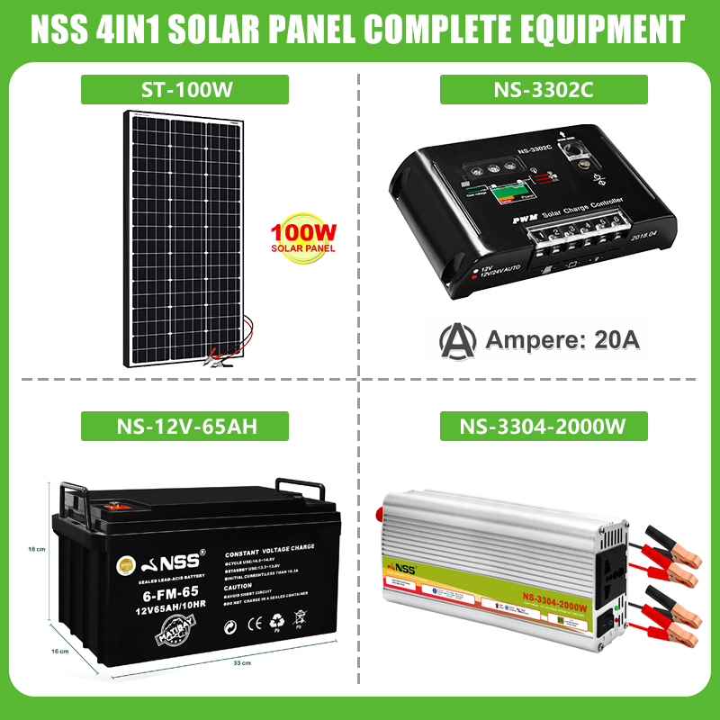 NSS 4 in 1 solar panel set for home With Battery controller system ...