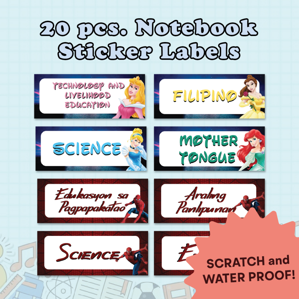 PERSONALIZED WATERPROOF Notebook Sticker Labels (Subjects + Names ...