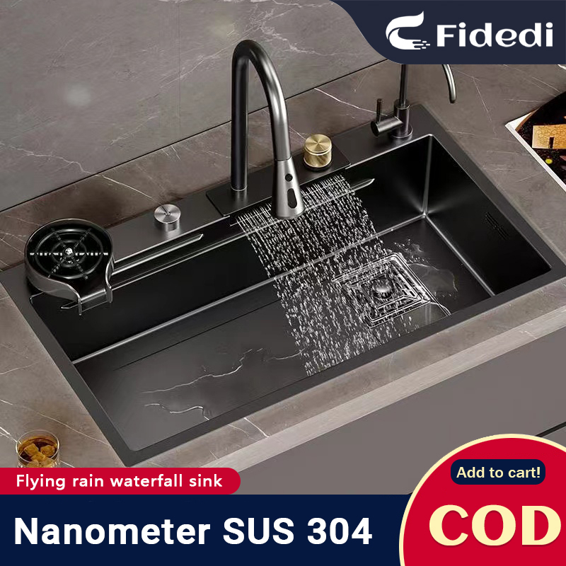 Kitchen Sink 3.0mm Thick SUS 304 Stainless Steel Sink With Waterfall ...