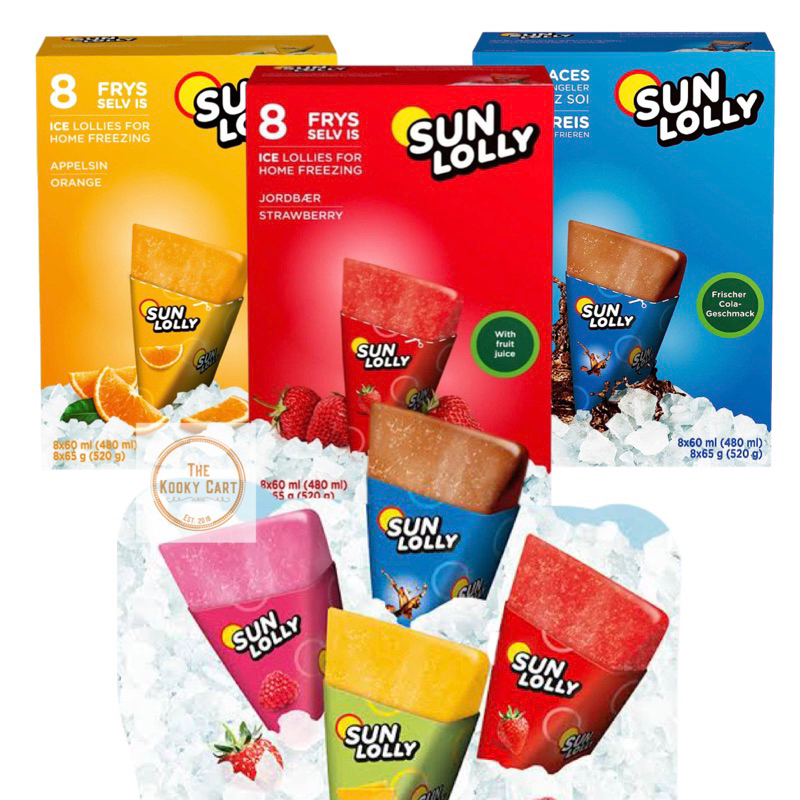 Sun Lolly Ice Pops Fruit Drink (Strawberry / Cola / Orange) Made in ...