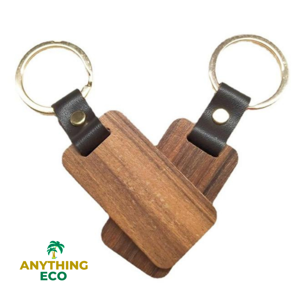 Personalized Wooden Key ring Keychain w/ Leather Strap (Laser Engraved ...