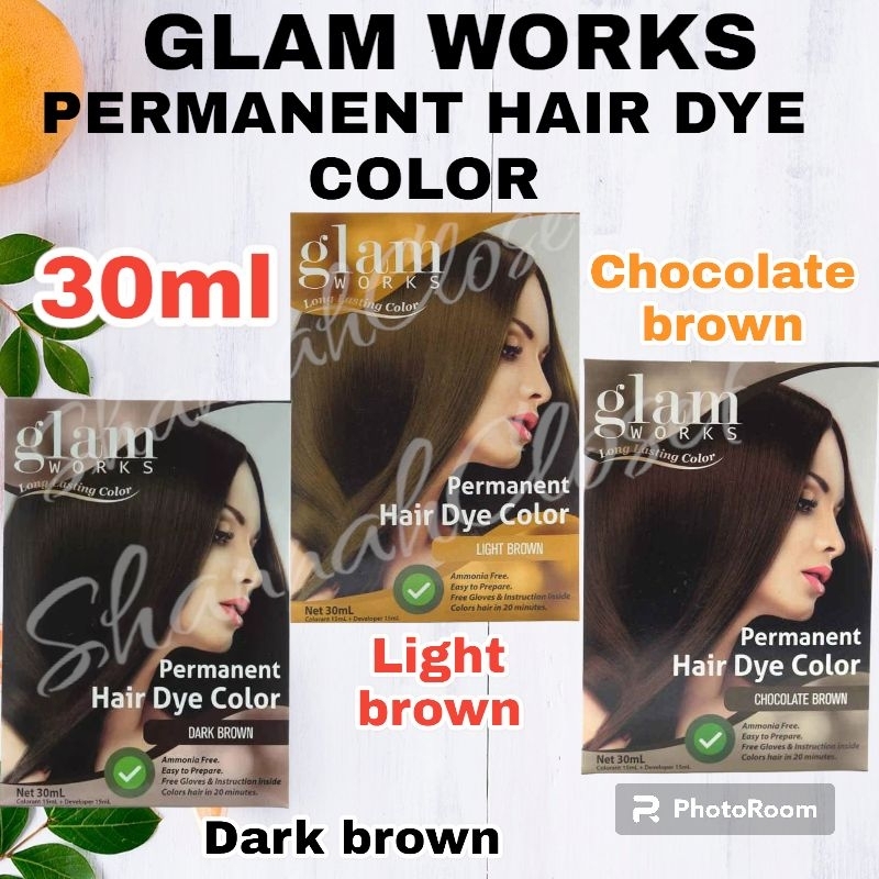 GLAM WORKS PERMANENT HAIR DYE COLOR CHOCOLATE BROWN LIGHT BROWN AND ...