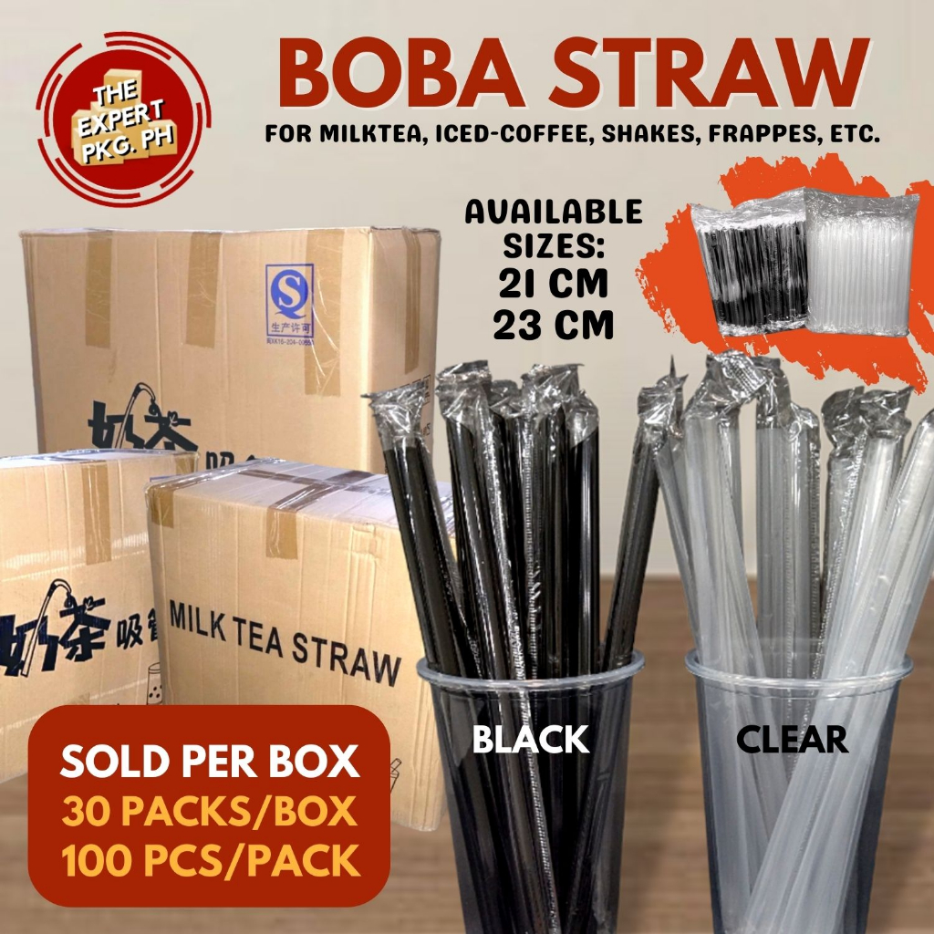 3000 PCS/BOX - Boba Straw / Milk Tea Sago Straw [Black/Clear ...