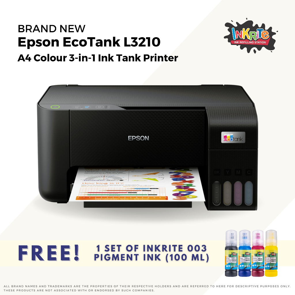 Epson Eco Tank L3210 A4 Color 3-In-1 Ink Printer With Inkrite Pigment ...