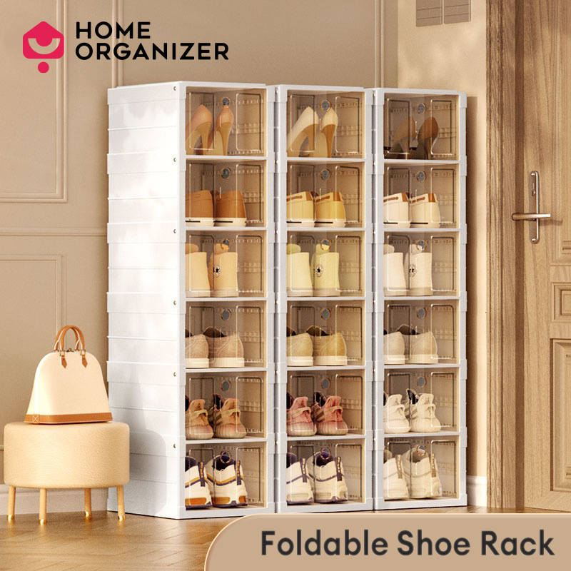 2/3/6 Layers Foldable Stackable Shoe Box Organizer Plastic Storage Case ...