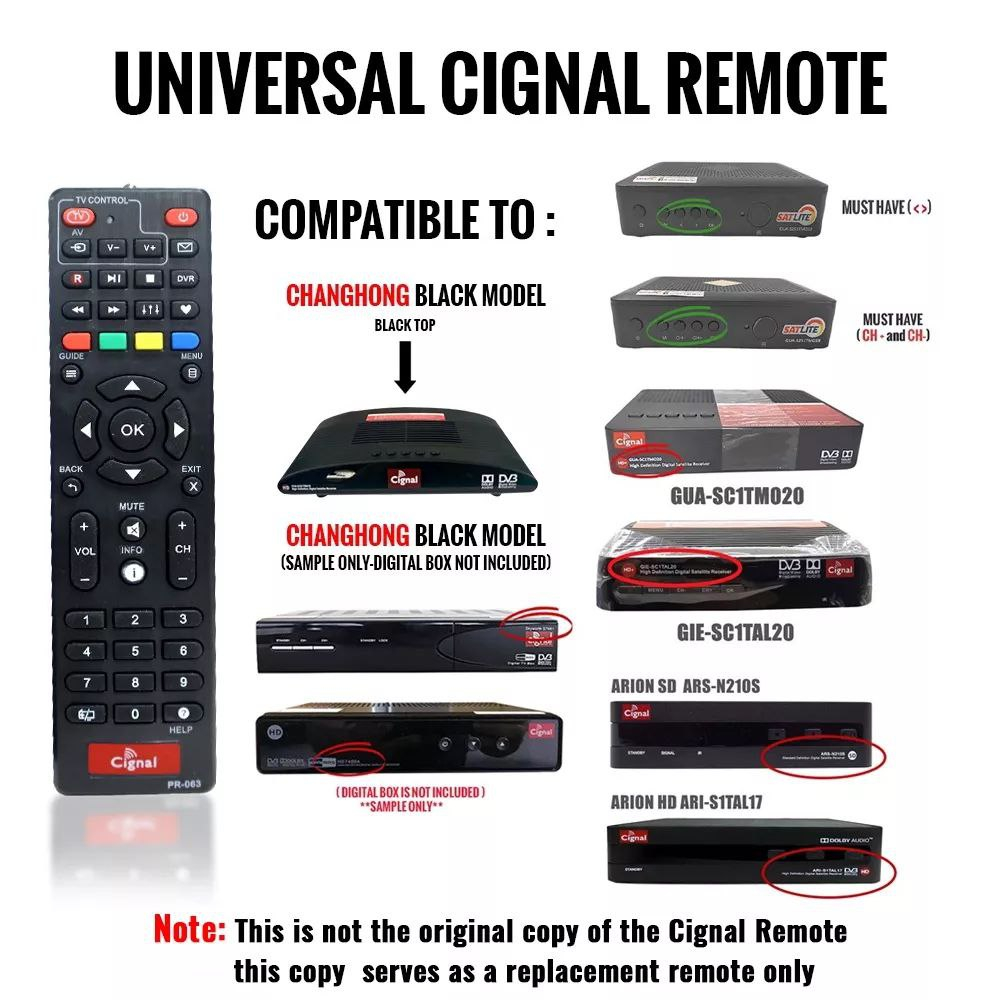 Universal Cignal Replacement Remote Control Key Learning for Cignal HD ...