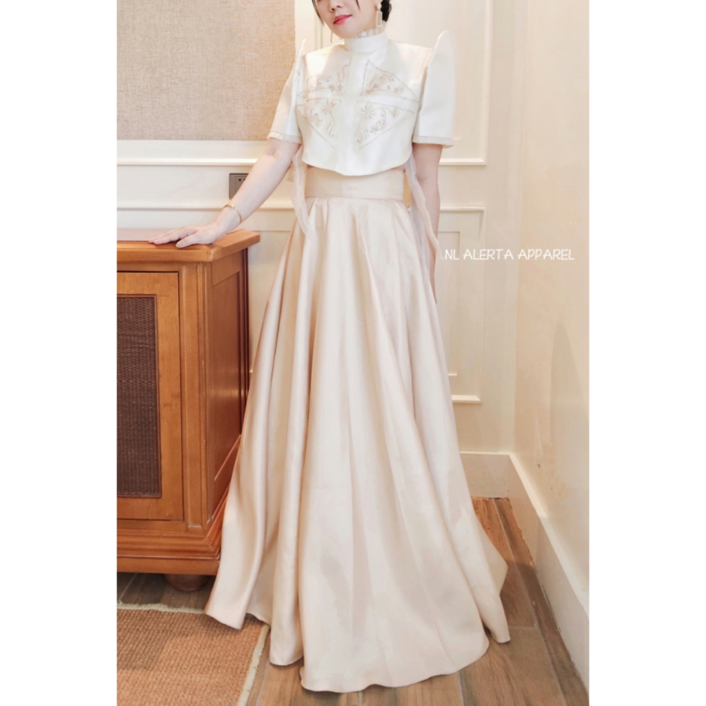 MODERN FILIPINIANA CROP TOP BARONG AND SKIRT FOR WOMEN (INDIVIDUAL ...